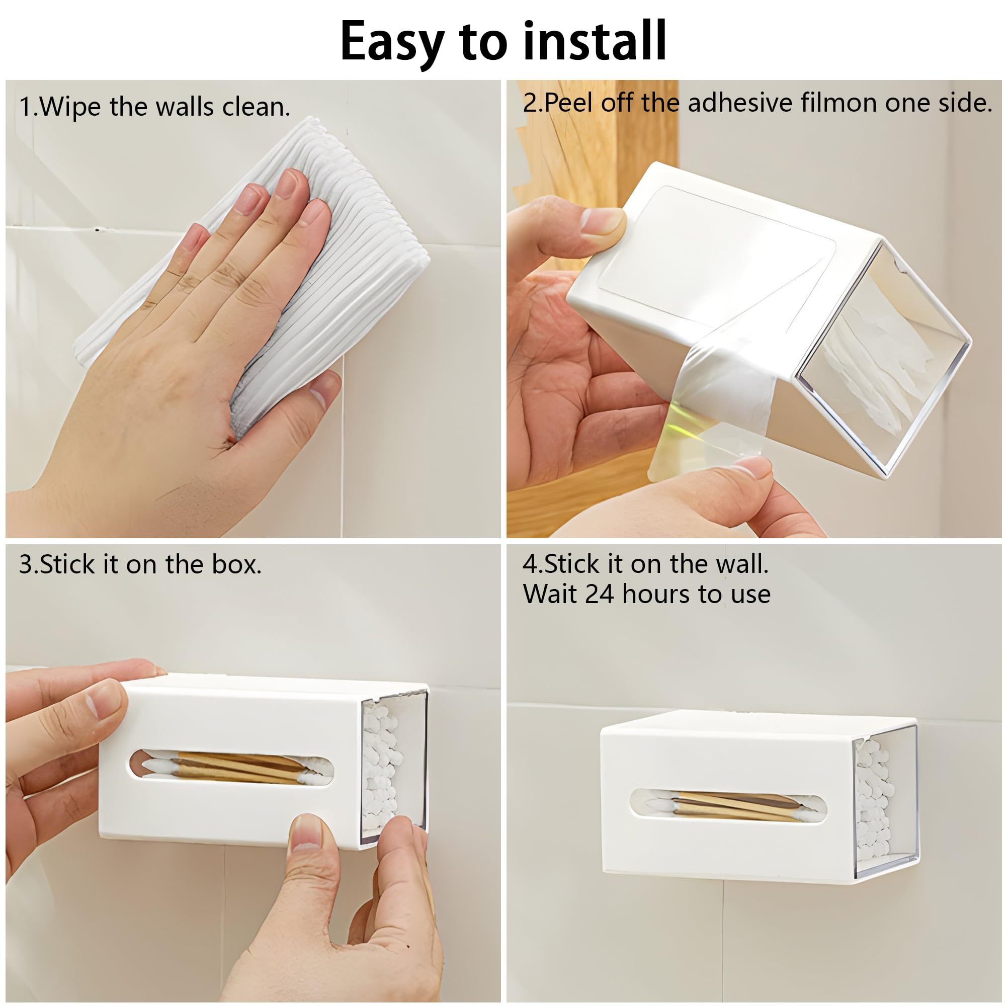 Wall Mounted Qtip Holder Canisters, Bathroom Organizers and Storage, Multi-Functional Double-Sided Drawer, for Cotton Balls, Swabs, Floss, Hair Tie, No Drilling(3 Pack)