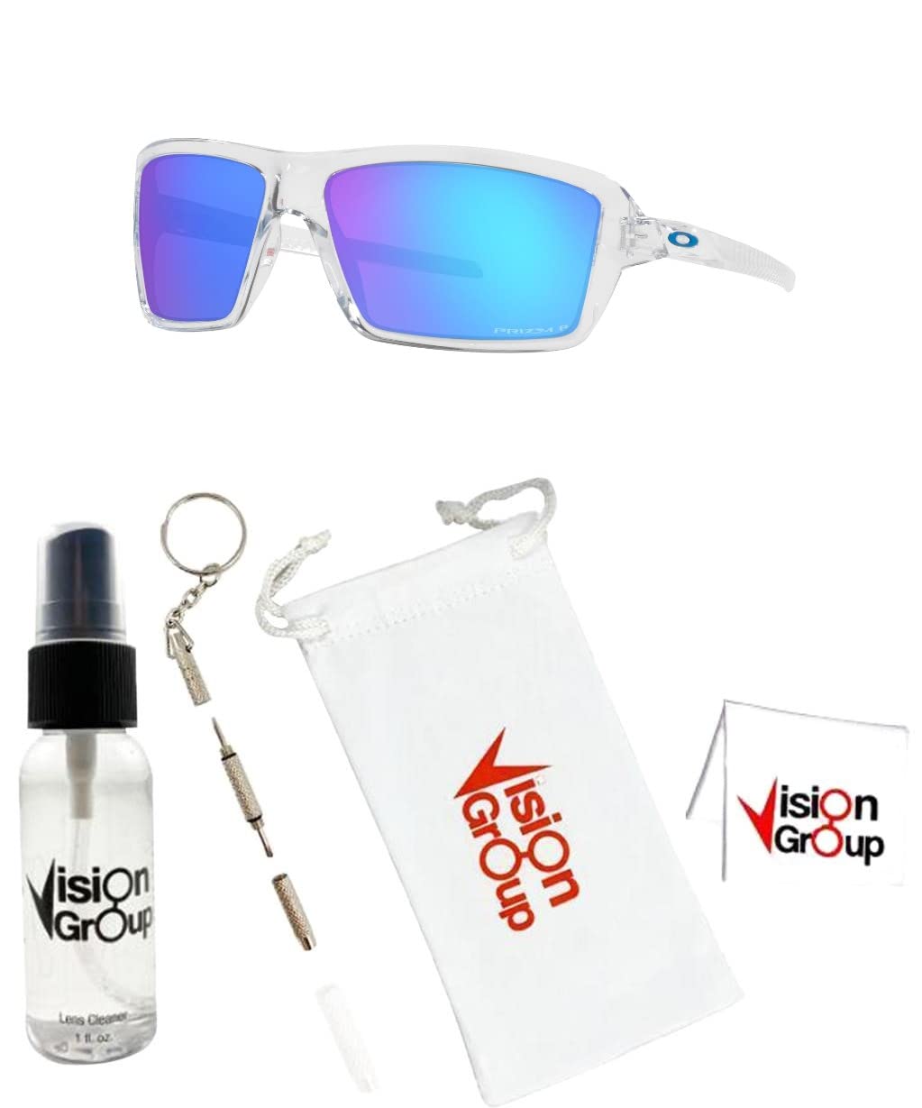Oakley OO9129 Cables Sunglasses + Vision Group Accessories Bundle (Polished Clear/Prizm Sapphire Polar (912905))