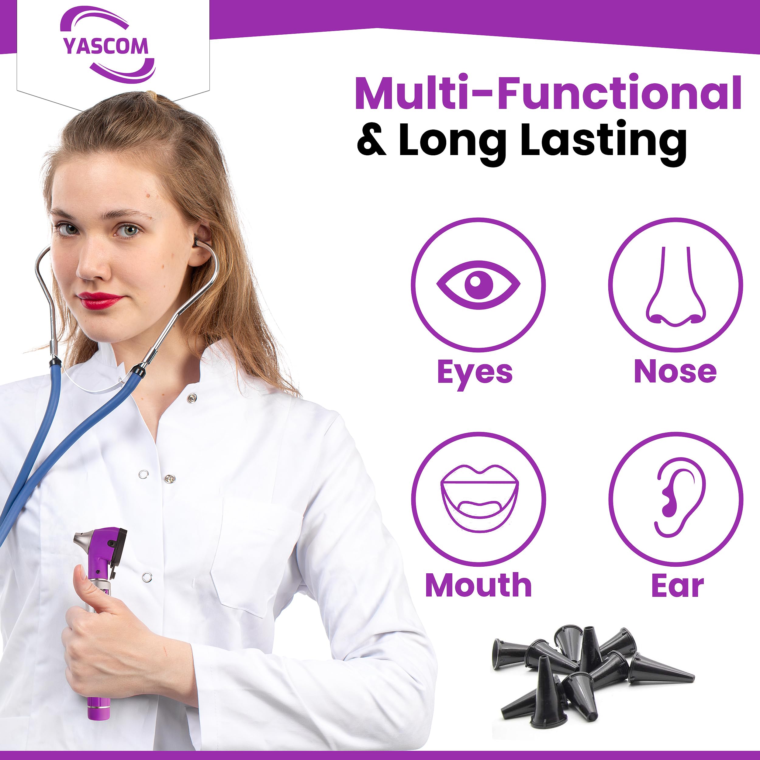 YASCOM Otoscope Professional Diagnostic Ear Otoscope with Light Pocket Size Ear Infection Checker with 10x Specula & Case, Ear Otoscope for Doctors, Nurses, & Students