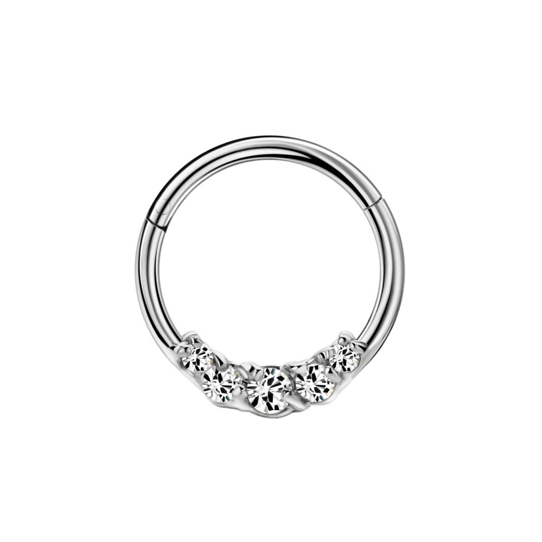 JOFUKIN 18 Gauge Nose Rings Hoop 5 Crystal Cluster Septum Clicker 18g 8mm Piercing Earrings for Women Daith Helix Earring