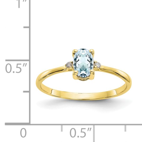 IceCarats 10K Yellow Gold Diamond Blue Aquamarine March Birthstone Ring size 6
