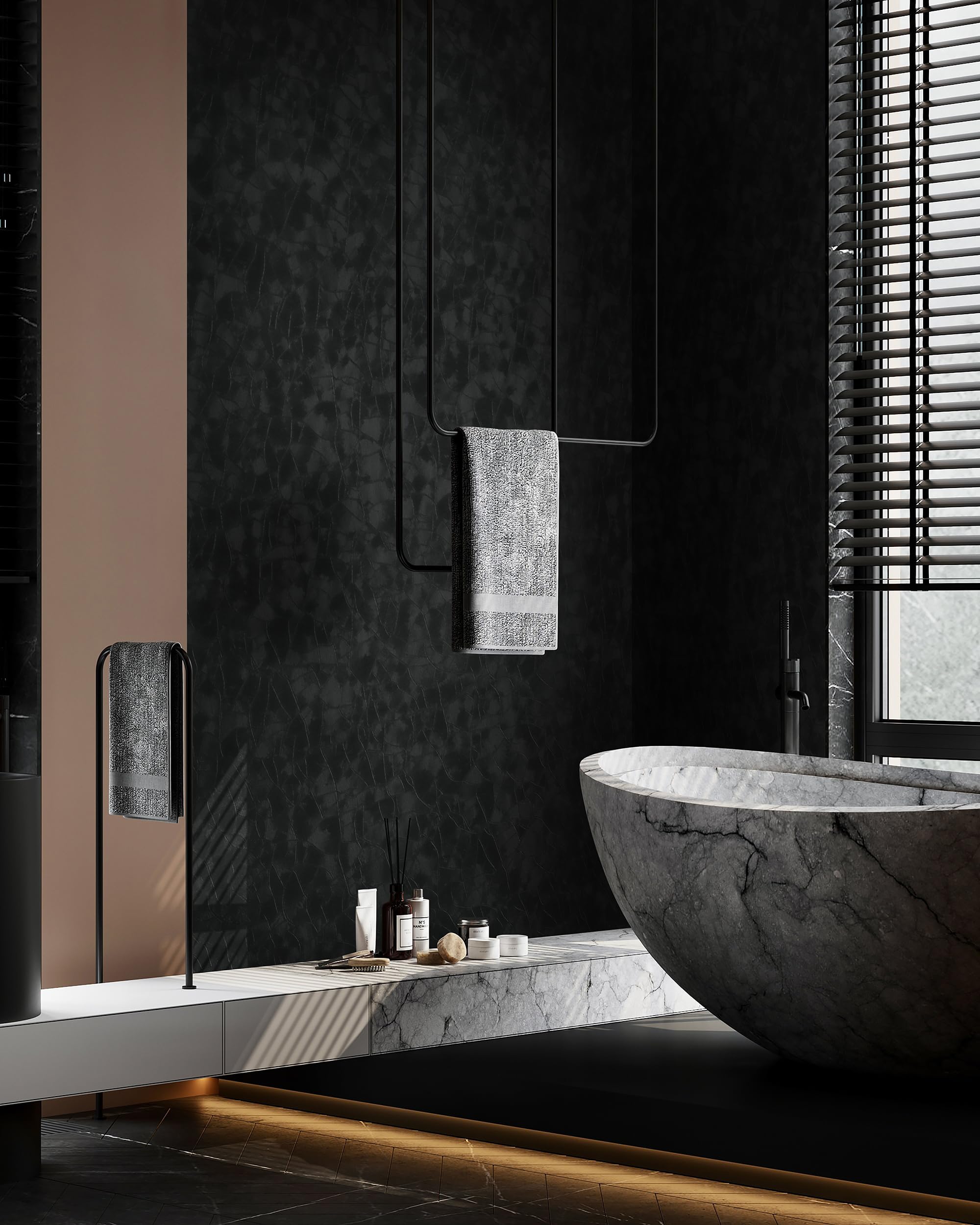 Yasinet Peel and Stick Wallpaper Black Removable Wallpaper Modern Black Embossed Thicken Self Adhesive Black Textured Contact Paper for Cabinets Walls Waterproof Vinyl Roll 78.7"x 15.7"
