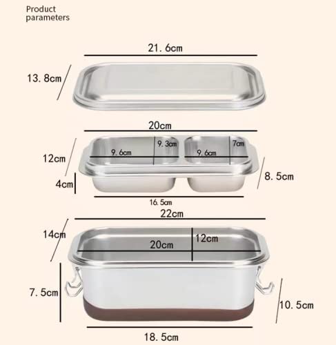 Stainless Steel Lunch Box with Clip Locks for Adults Salad Sandwich with Folding Spork Bento Containers for Work Picnic Layered Leak proof (1500ml)