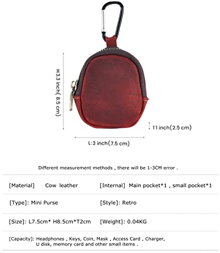 Tomcrazy Mini Backpack Bag Genuine Leather Carrying Pouch Small Purse for AirPods Pro Case, Galaxy Buds, Sony LinkBuds S WF-L900 WF-1000XM4, Keys, Coins,Access Card, Airtag (Wine red)