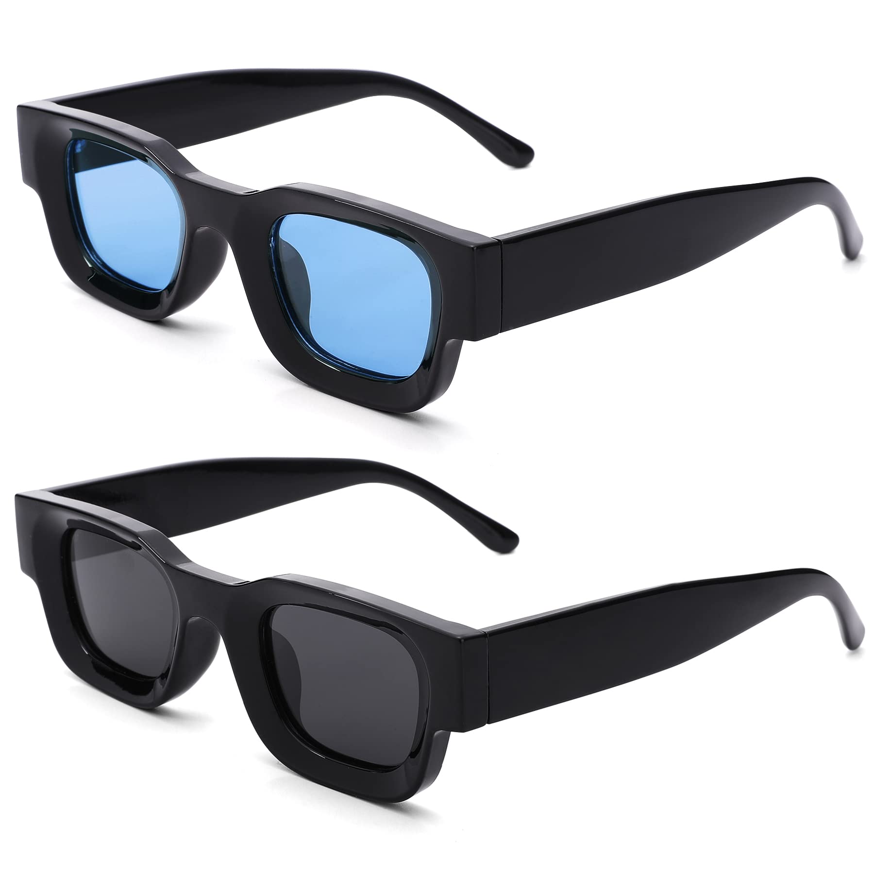NULOOQ Rectangle Polarized Sunglasses for Men β Women Aesthetic Thick Frame Chunky Small Square Sun Glasses (Black Frame/Gray Lens)