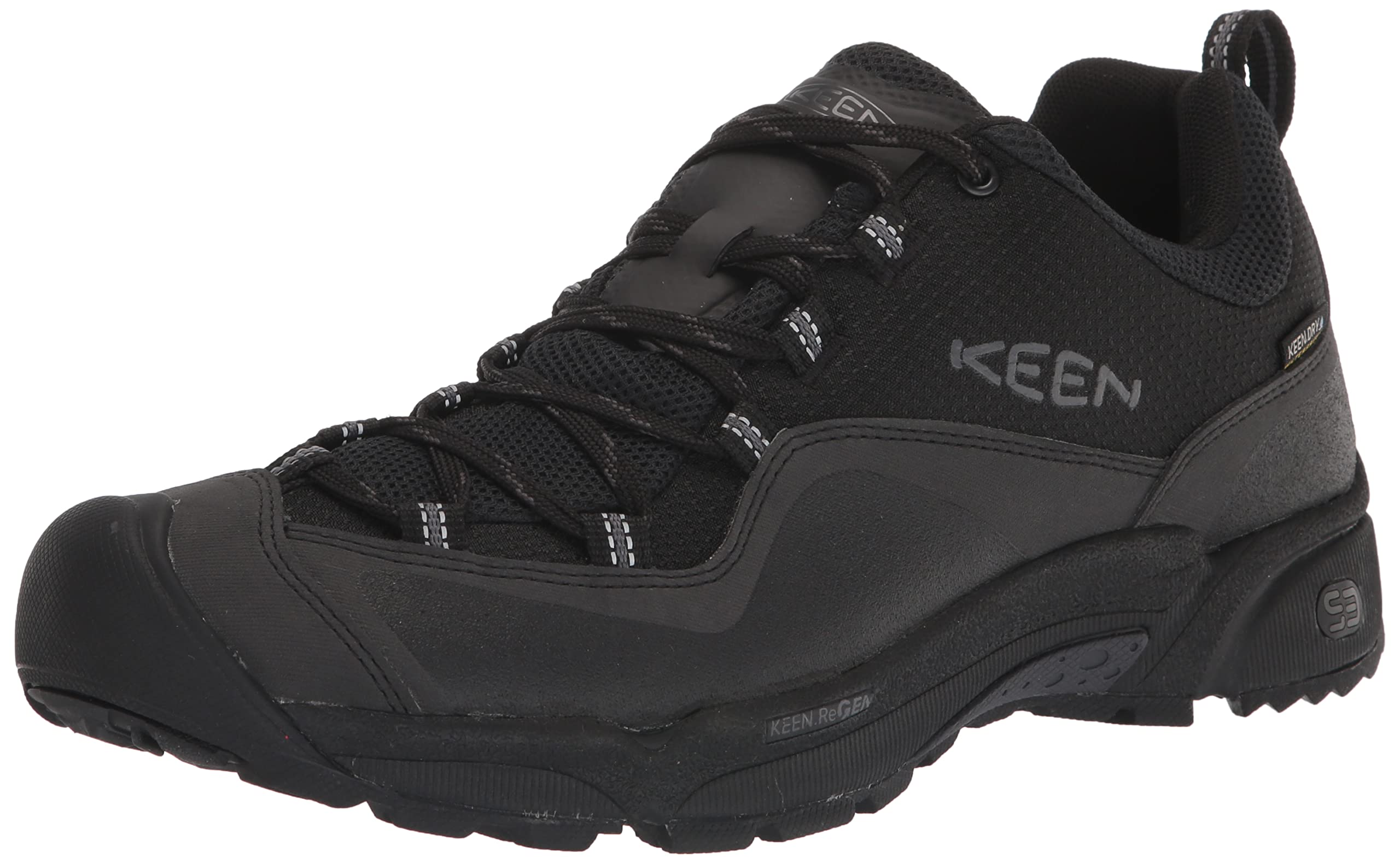 KEEN Men's Wasatch Crest Low Height Offset Laces Waterproof Hiking Shoes, Black/Magnet, 8.5