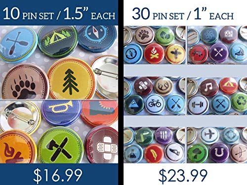 Scout Badges, Merit Badges Pins - Outdoor Nature Camp Badges Pins - Set of 10 or 30