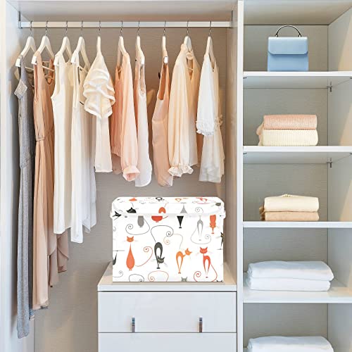 WELLDAY Kawaii Cat Storage Baskets Foldable Cube Storage Bin with Lids and Handle, 16.5x12.6x11.8 In Storage Boxes for Toys, Shelves, Closet, Bedroom, Nursery