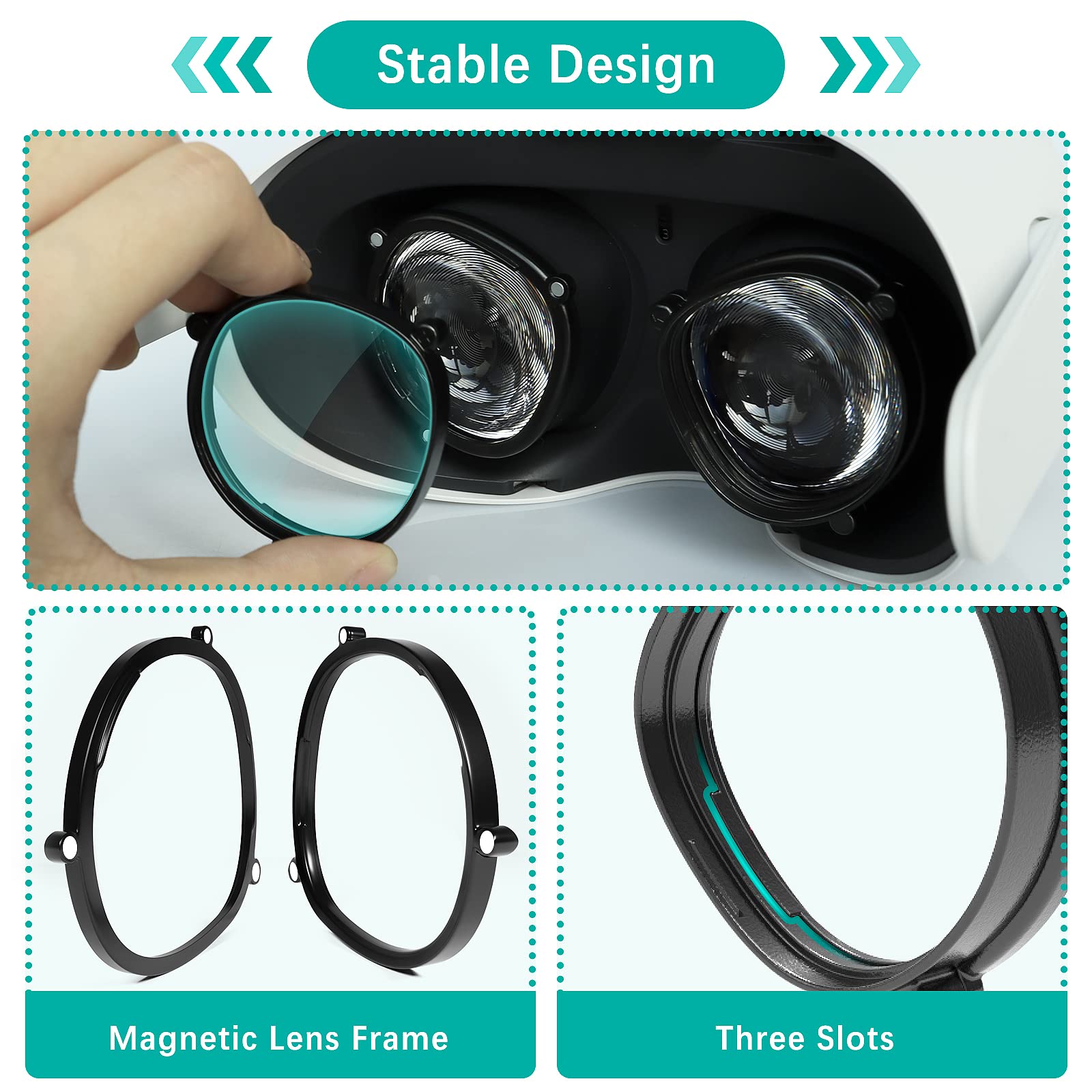 METORY Upgraded 3 Magnets Lens Protector Frame for Oculus Quest 1/2, VR Magnetic Eyeglasses Frame Accessories,Anti-Scratches Glass Spacer Protection,Used with Anti-Blue Myopia lenses(Not included)