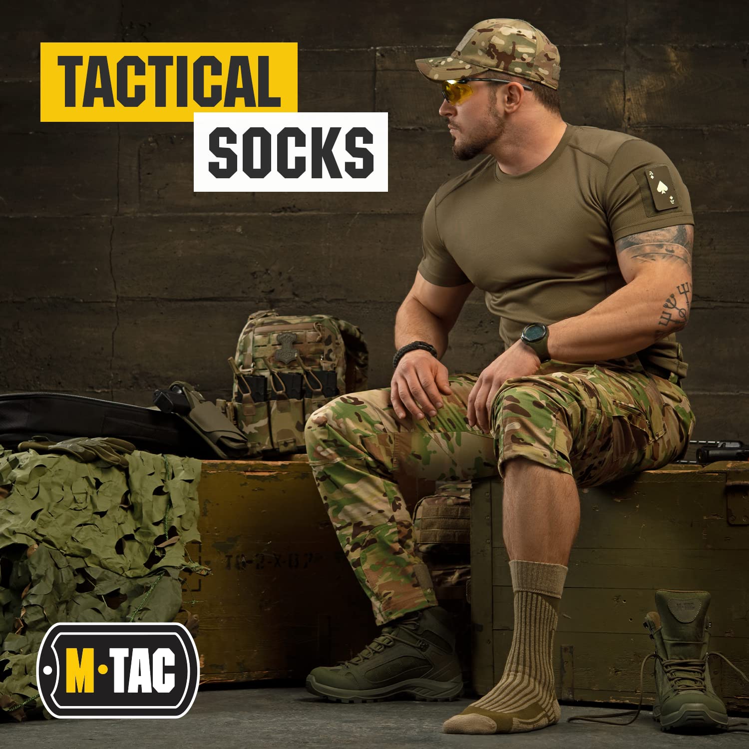 M-Tac Knee High Tactical Socks 2 Pack - Military Lightweight Coolmax Moisture Wicking Army Combat Socks (OCP, L)