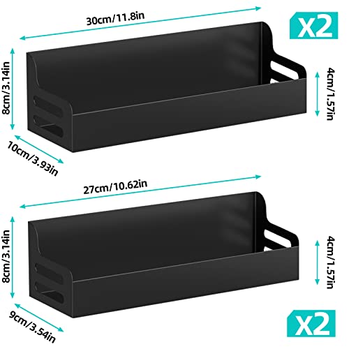 ZACELOVE 4 Pack Magnetic Spice Rack for Refrigerator,Magnetic Refrigerator Organizer, Strong Magnetic Fridge Shelf, Rustproof Side Fridge Storage Rack for Kitchen,Metal Black