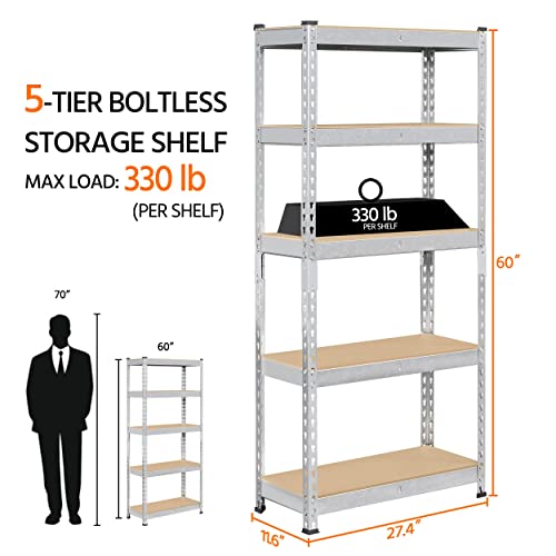 Topeakmart 2 PCS 5-Tier Utility Shelves, Metal Storage Shelves Garage Shelving Unit Adjustable Garage Storage Shelves Storage Racks Heavy Duty Shed Shelving- Silver, 27.5 x 12 x 60 Inch