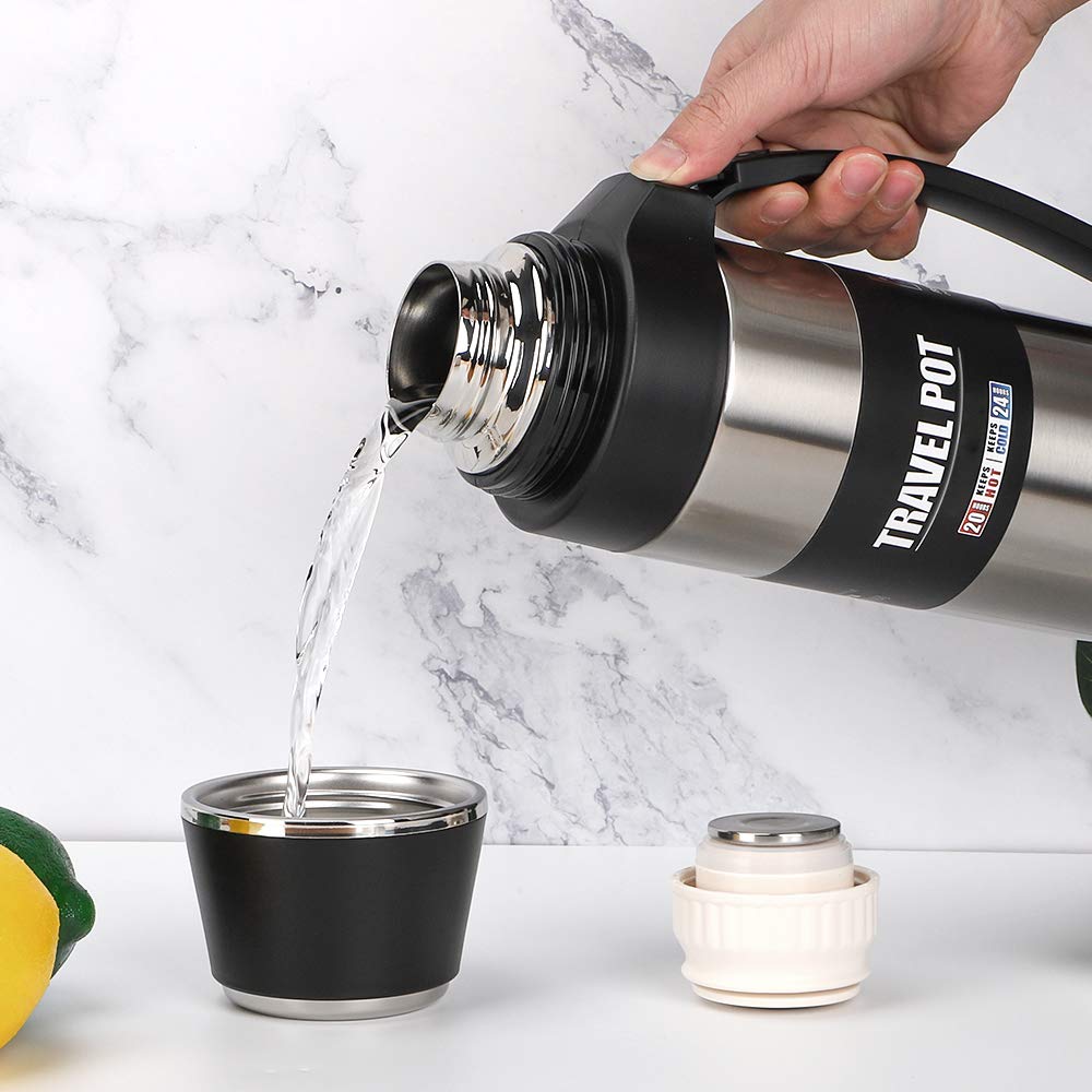 MUCR Stainless Steel Thermoses with Cup β 53 oz Double-Wall Vacuum Insulated Water Bottle for Travel β Large Coffee Thermoses with Handle β Keeps Liquid Hot or Cold, Leak Resistant,Silver