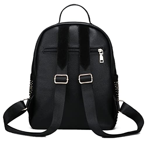 ZZFAB Rhinestone Backpack Faux Leather Black