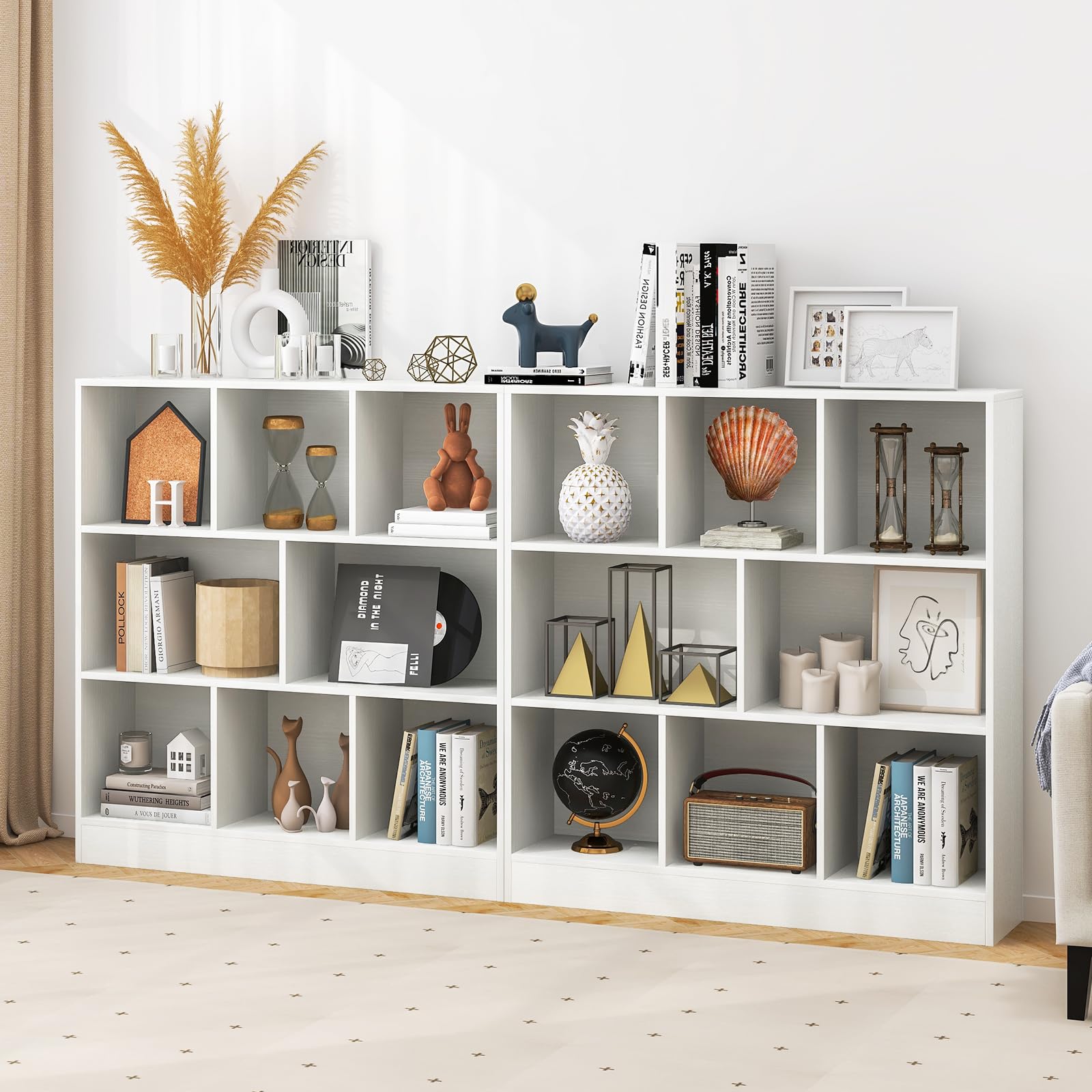 Tangkula 8-Cube Bookshelf, 39.5βL Floor Bookcase with 2 Anti-Tipping Kits, Freestanding Storage Organizer, 4-Tier Display Shelf for Home, Office & Dorms, Natural/White (White, 8-Cube)