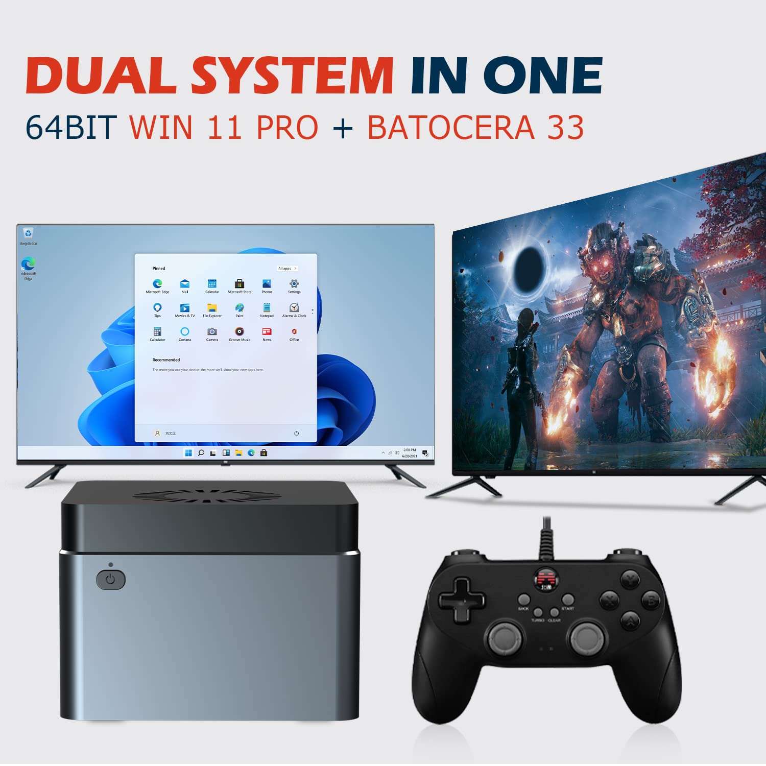 Kinhank Super Console X PC Mini Retro Game Console Built-in 71000+ Games,Intel Celeron J4125 Quad Core Win11 Pro&Batocera 33 Systems Desktop Computer Support 4K UHD Dual Sreen Display,2 Beton Gamepads