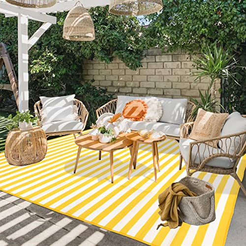 Reversible Outdoor Rugs for Patio Decor 5x8ft Striped Waterproof Portable Outdoor Carpet Large Plastic Straw Rug Indoor Outdoor Area Rug Floor Mat for Patio Clearance RV Camping Picnic Beach Backyard