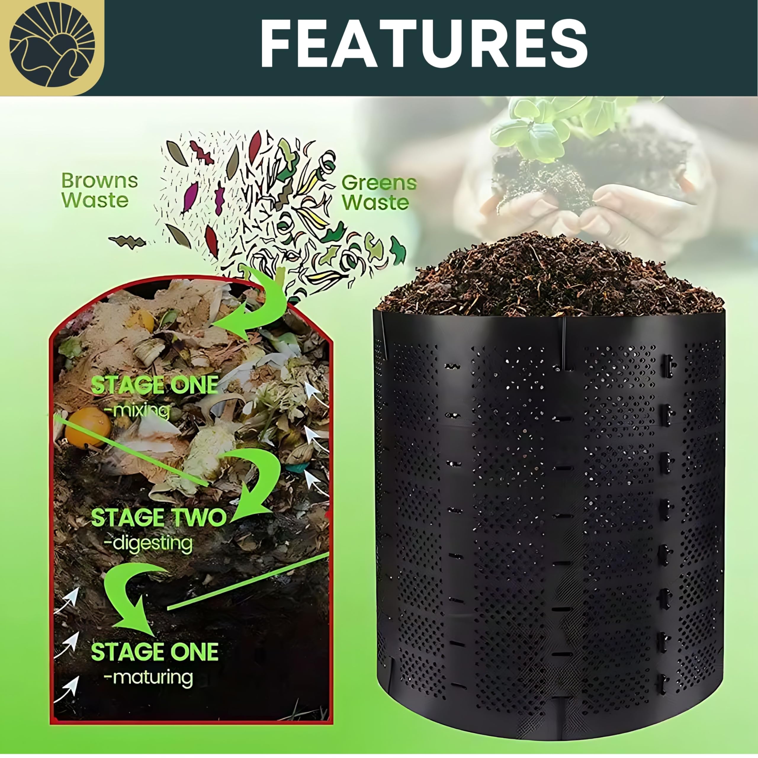 SunVara Compost Bins Outdoor Compost Bin Outdoor Composter Easy Assembling Large Capacity Yard Waste Bins Compost Bin Outside Outdoor Composting Bins