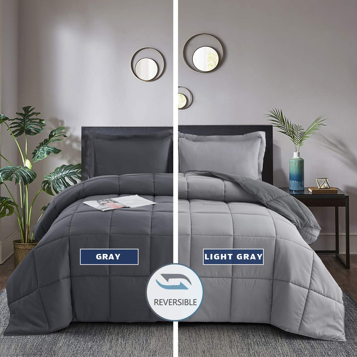 HUAJIE HJ 3 Pieces All Season Soft Comfortable Down Alternative Reversible Quilted Oversize Comforter Set School Dorm, Machine Washable
