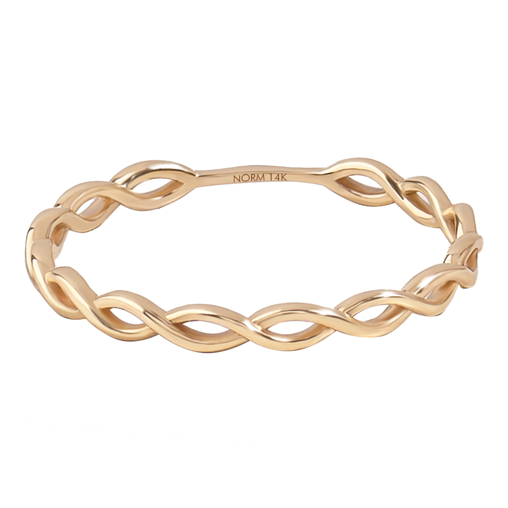 Norm Jewels Minimalist Twisted Braided Stack Ring | 1.8mm 14k Gold Thin Rope Ring | Dainty Stackable Thumb Knuckle Ring Yellow Rose White Gold (size 5-9) (Yellow Gold, 5)