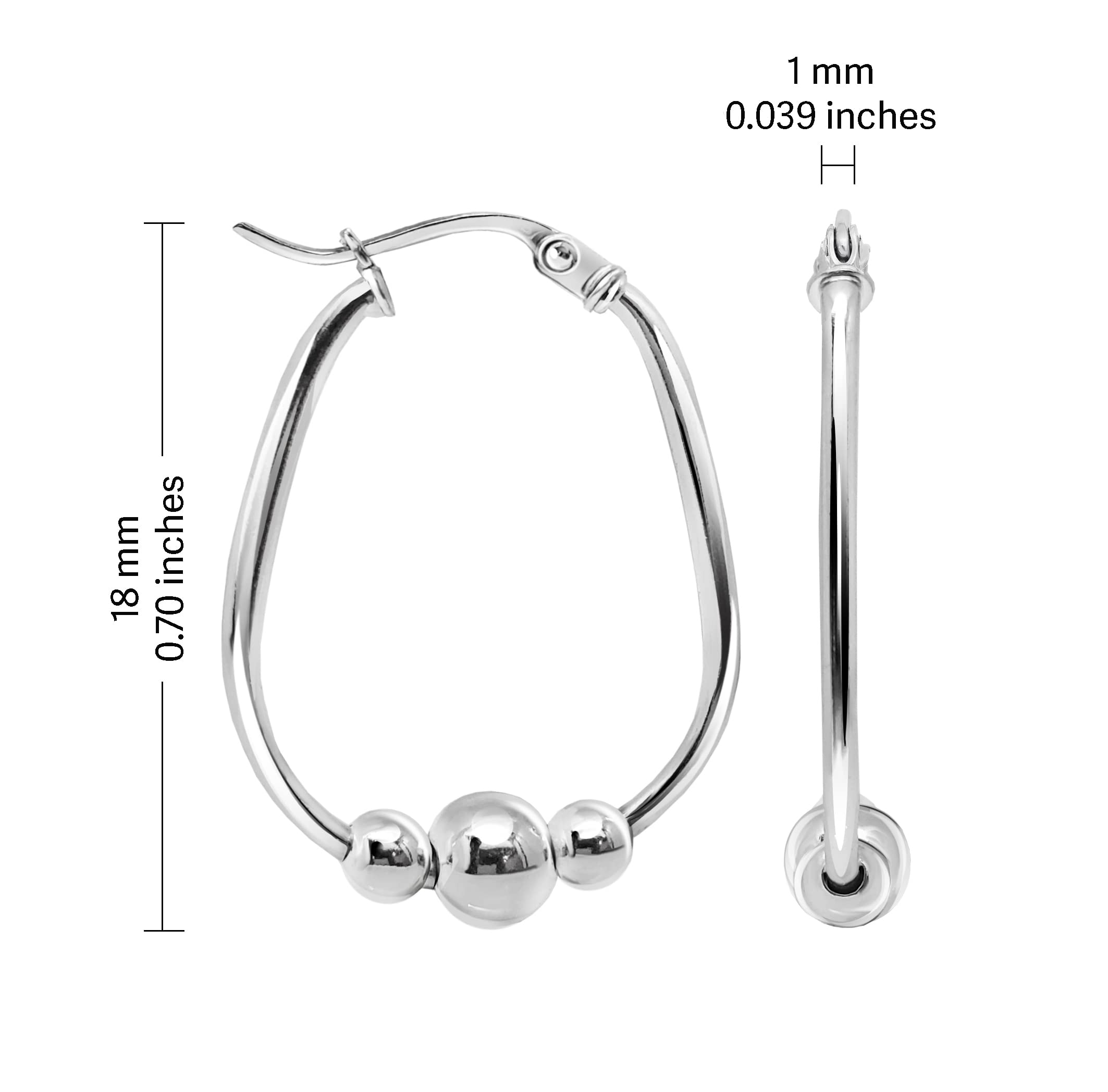 Hoops & Loops 925 Sterling Silver Bead Ball Hoop Earrings,18mm Dangle Drop Beaded Earrings for Women