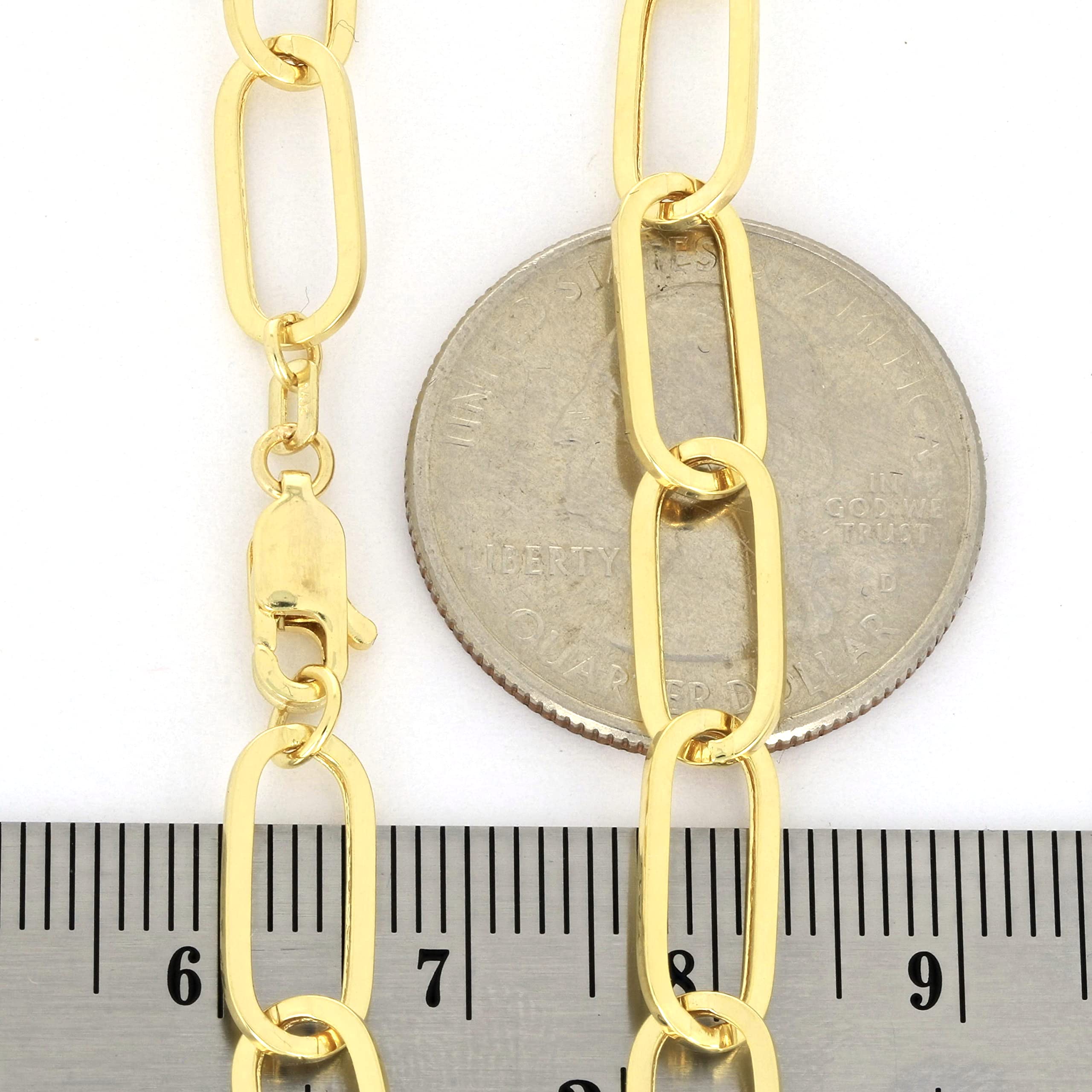 Nuragold 10k Yellow Gold 6mm Paperclip Elongated Rolo Cable Link Chain Bracelet, Womens Jewelry Lobster Clasp 7" 7.5" 8"