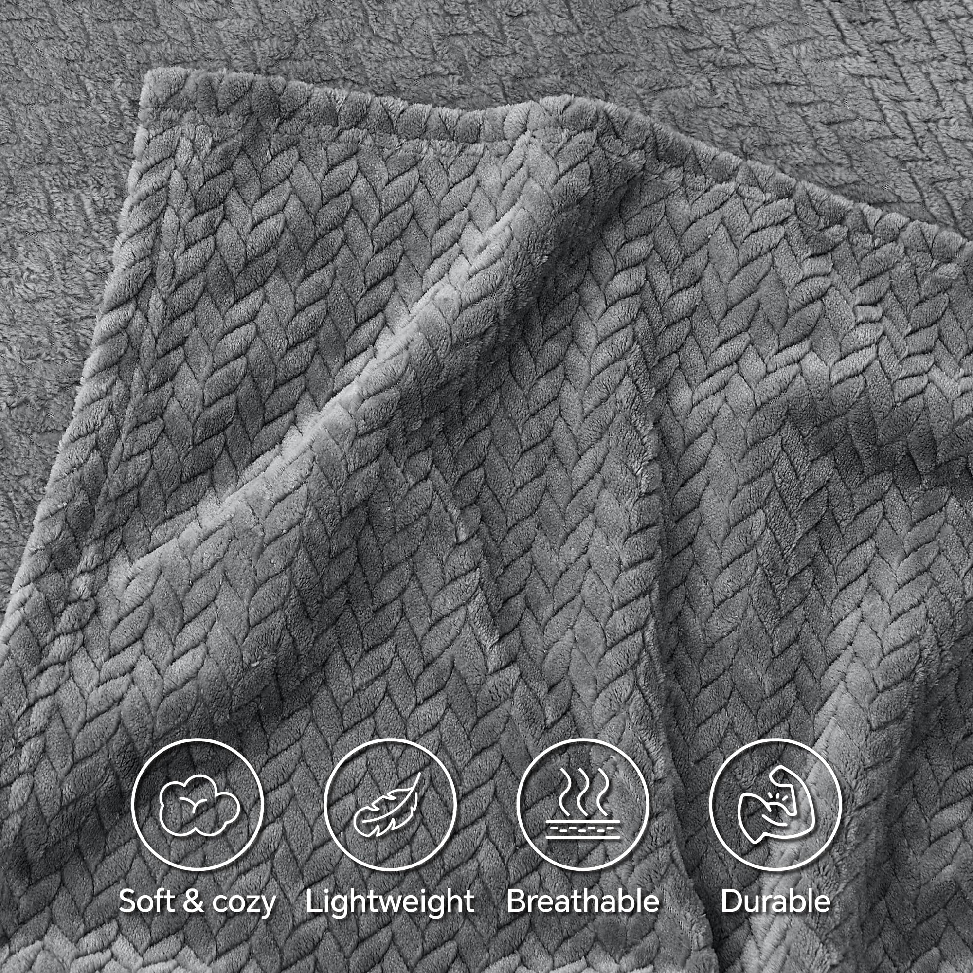 INFIIXSO Throw Blanket for Couch, Super Soft Fleece Blanket with Leaves Pattern Design, Versatile Lightweight Fuzzy Blanket for Bed, Sofa and Travel All Season Use(60x80 Inches, Grey)