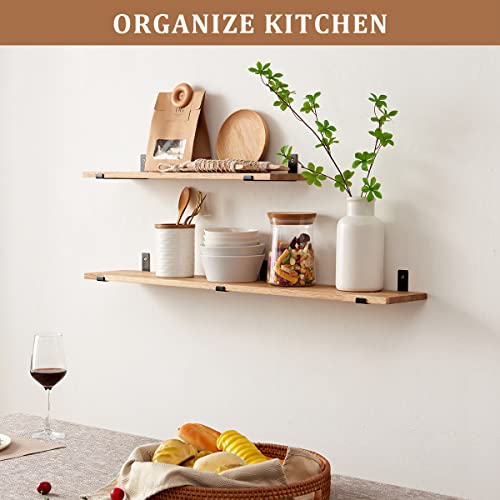 TRWISWDC Floating Shelves Wall Mounted 24 inches Oak Natural Floating Wood Shelf with Lip Brackets for Bedroom Living Room Kitchen Bathroom Rustic Wall Storage Shelves