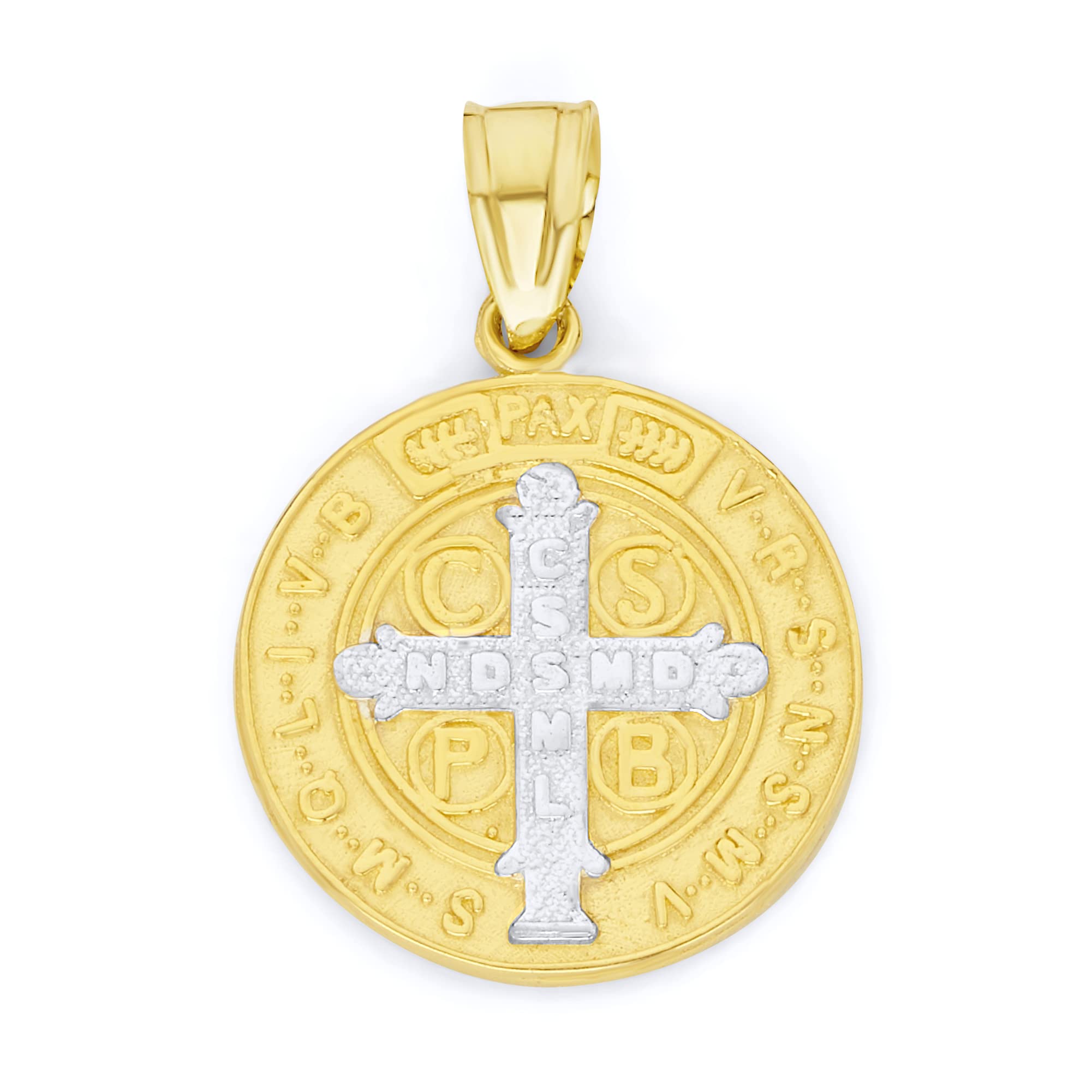 Ice on Fire Jewelry Dainty 10k Yellow Gold Round San Benedict of Nursia Medallion