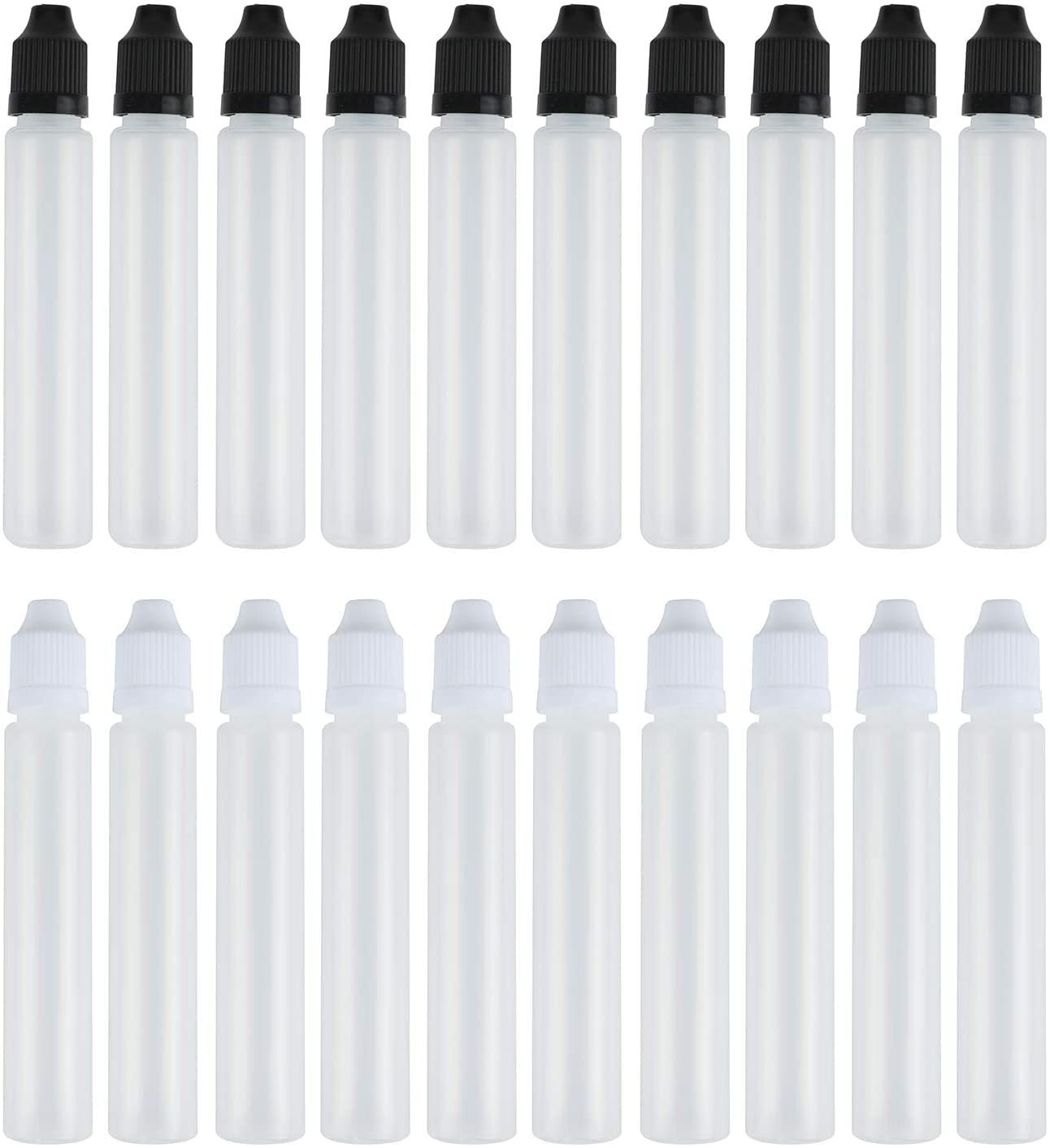 Z-COLOR 20pcs 30ml Black and White Long Dropper Bottle with Childproof Cap with Long Thin Tip Plastic LDPE