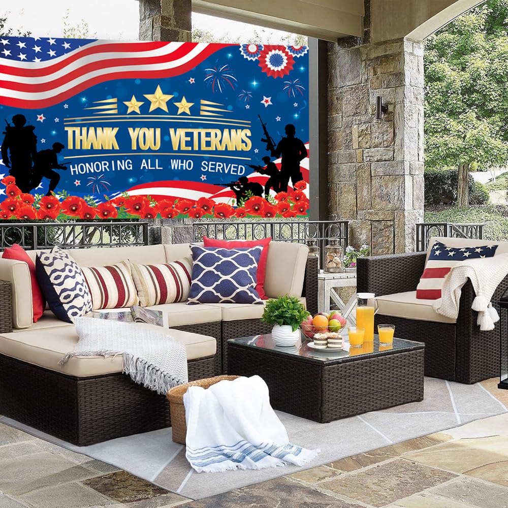 Veterans Day Backdrop, Veterans Day Decorations 72 x 44'' Thank You Veterans Banner Honoring All Who Served Patriotic Decororations for Veterans Day Home Party Supplies