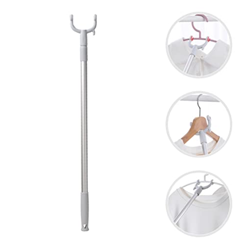 Veemoon Metal Hangers Clothesline Outdoor Adjustable Hanger Retriever Clothes Drying Pole Garment Reaching Hook Dressing Stick Retractable Rods (As Shown) Metal Hangers Clothesline Outdoor