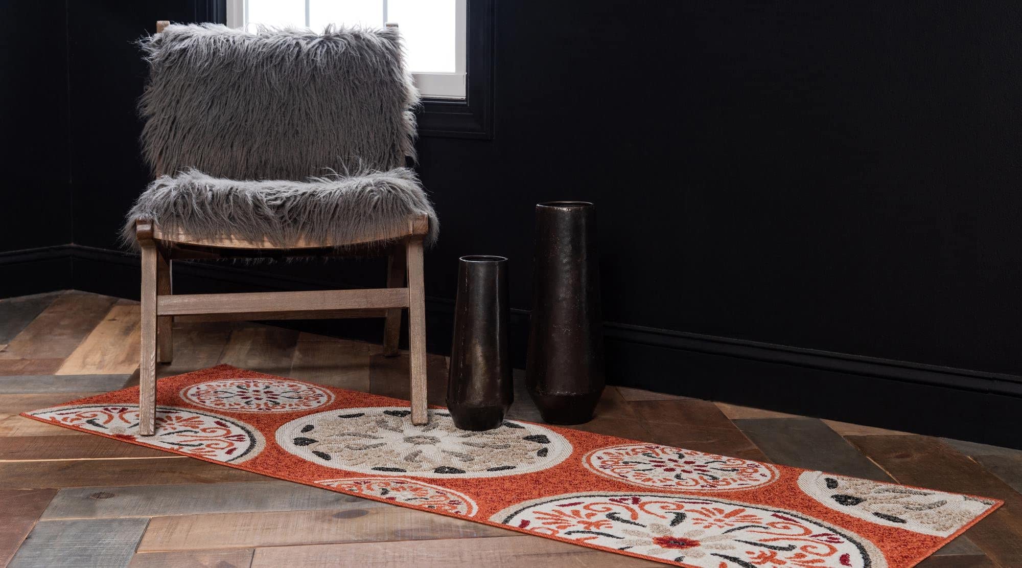 Unique Loom Outdoor Modern Collection Area Rug (2' x 6' 1" Runner, Terracotta/ Burgundy)
