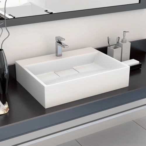 Wash Basin 19.7"x15"x5.1" Mineral Cast/Marble Cast White,Mineral Cast Vessel Sink: Chic and Timeless for Bathrooms and More Bath Fixtures,Bathroom Sinks