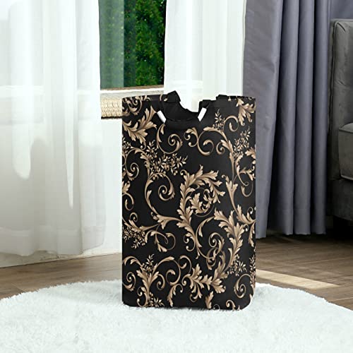 susiyo Large Laundry Basket Gold Black Baroque Pattern, 22.7inch Laundry Bag Hamper Collapsible Storage Bin with Handles
