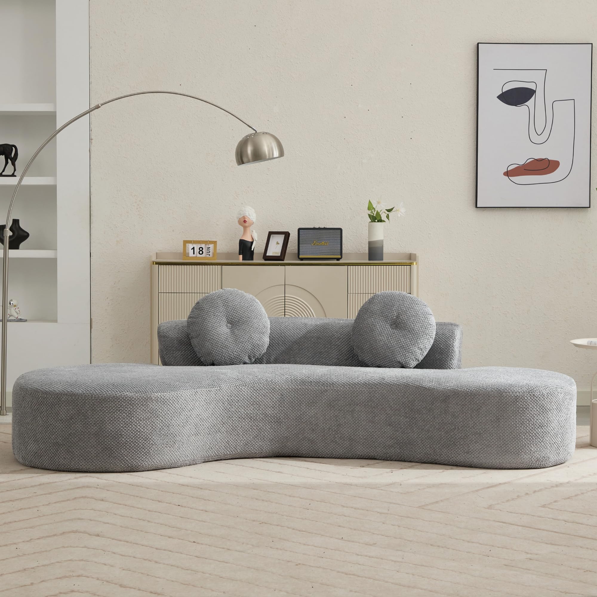 VnndeNest 105" Curved Sofa,Modern Half Moon Sectional Sofa, Comfy Point-Shaped Corduroy Upholstered Modular Sofa with 2 Pillows, 4 Seater Cloud Couch for Living Room,Apartment, Free Installation,Beige