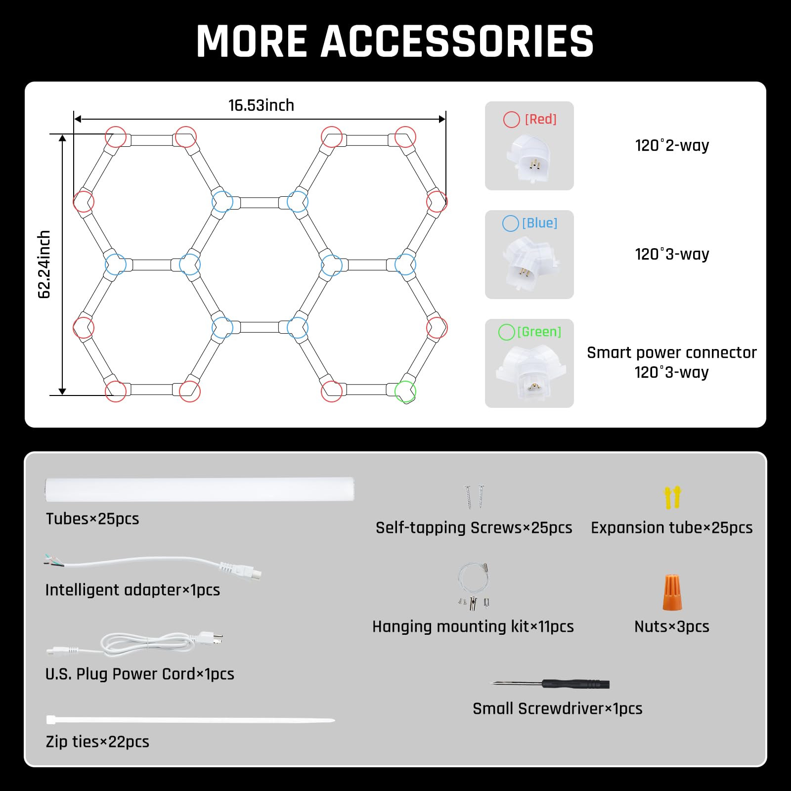 X-Litall Hexagon Garage Light,25 Pack Garage Lights Ceiling Led Hexagon,5000k Daylight White Honeycomb Lights Ceiling for Garage, Gym,Warehouse, Car Detailing Shop, Super Market.
