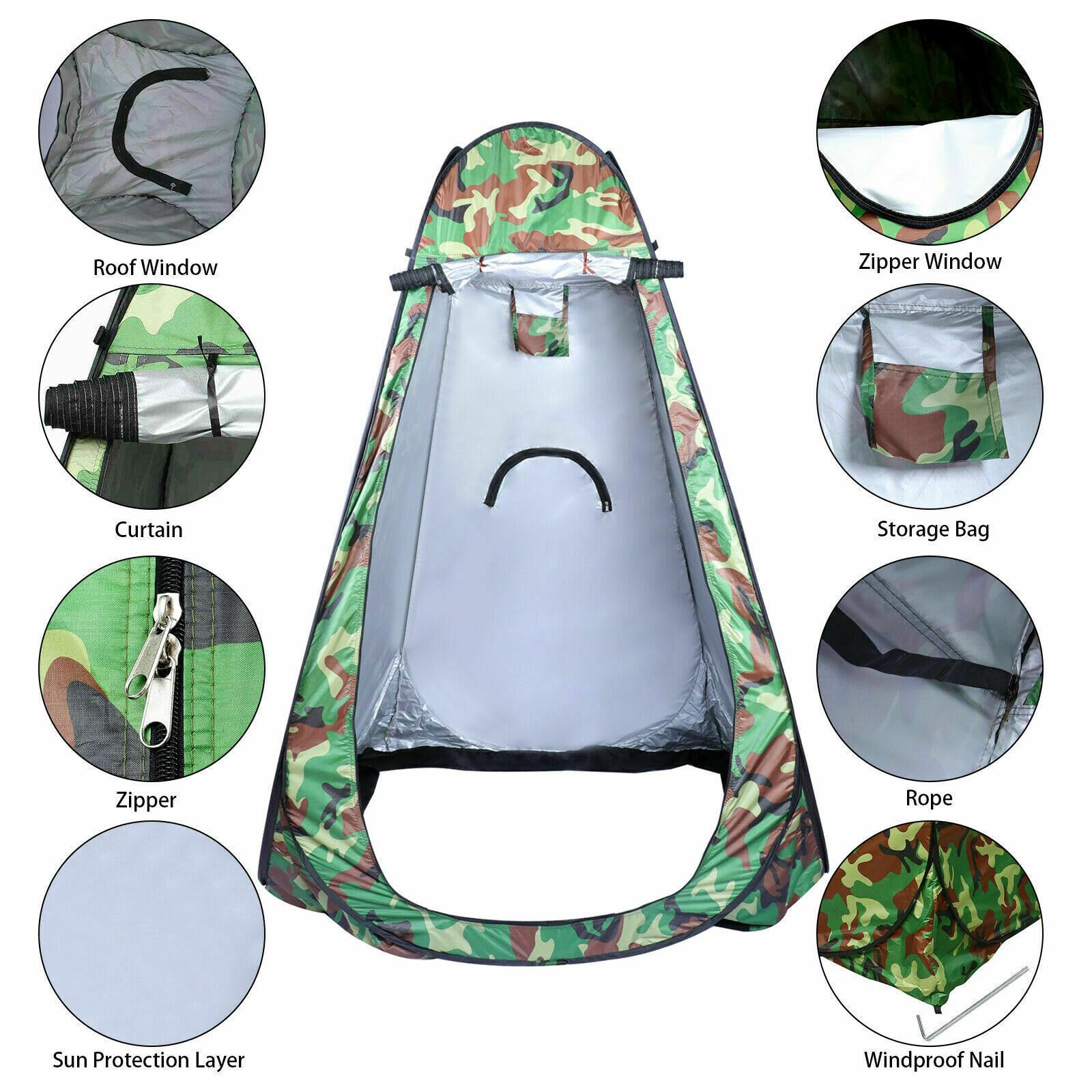 Inhdolnd Camo 47"x47"x75" Portable Outdoor Instant Pop Up Tent Privacy Camping Shower Toilet Changing Room