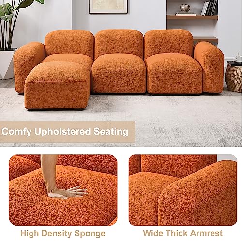 Tmsan Modular Sectional Sofa, Convertible L Shaped Couch, 94.5" Cloud Couches for Living Room Set, Teddy Fabric, Orange
