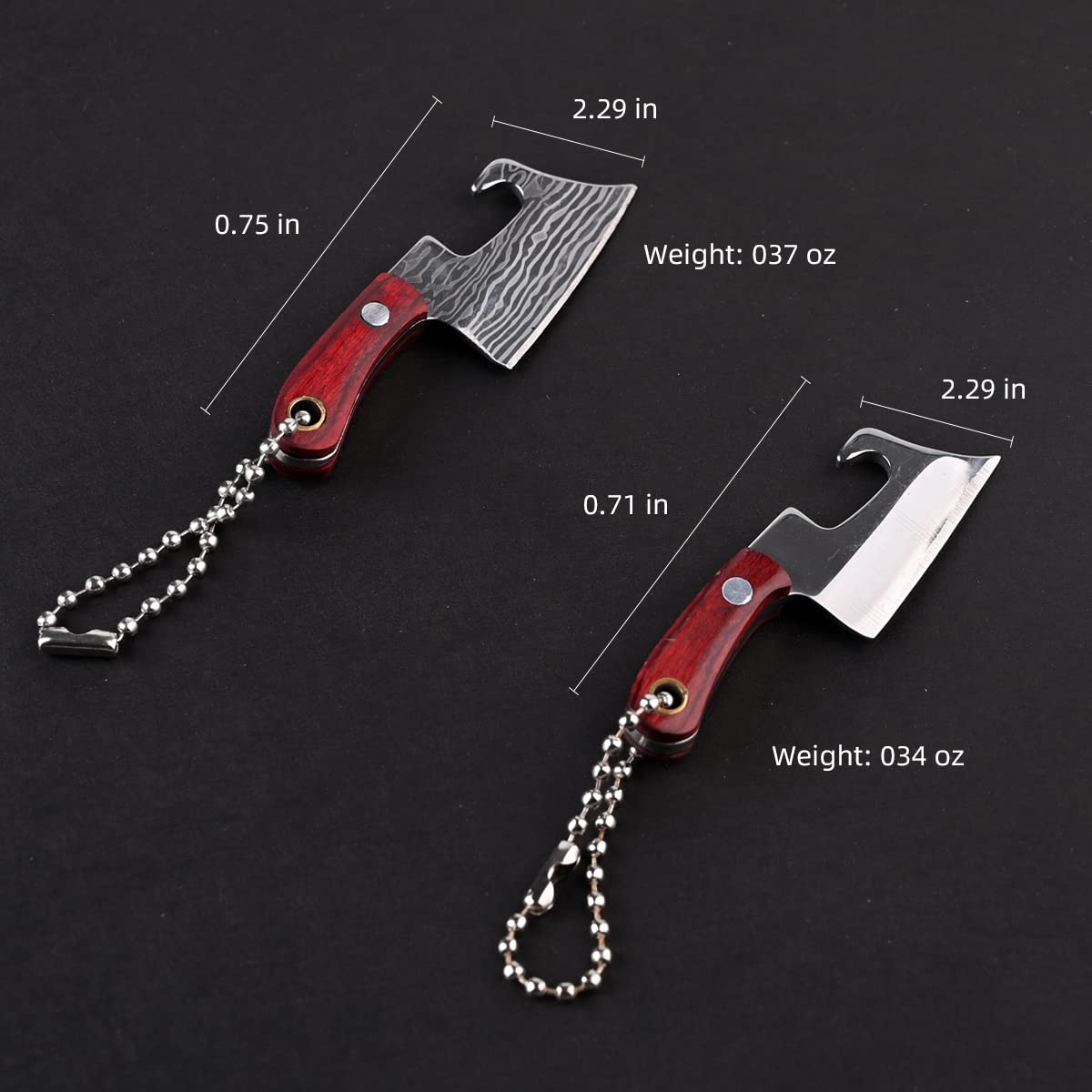 NBGDY Mini Pocket Damascus Knife keychain Set,Tiny Chef Knife Set for Package Opener ,Box Cutter, Beer Bottle Opener -2pcs(kpq-1037)