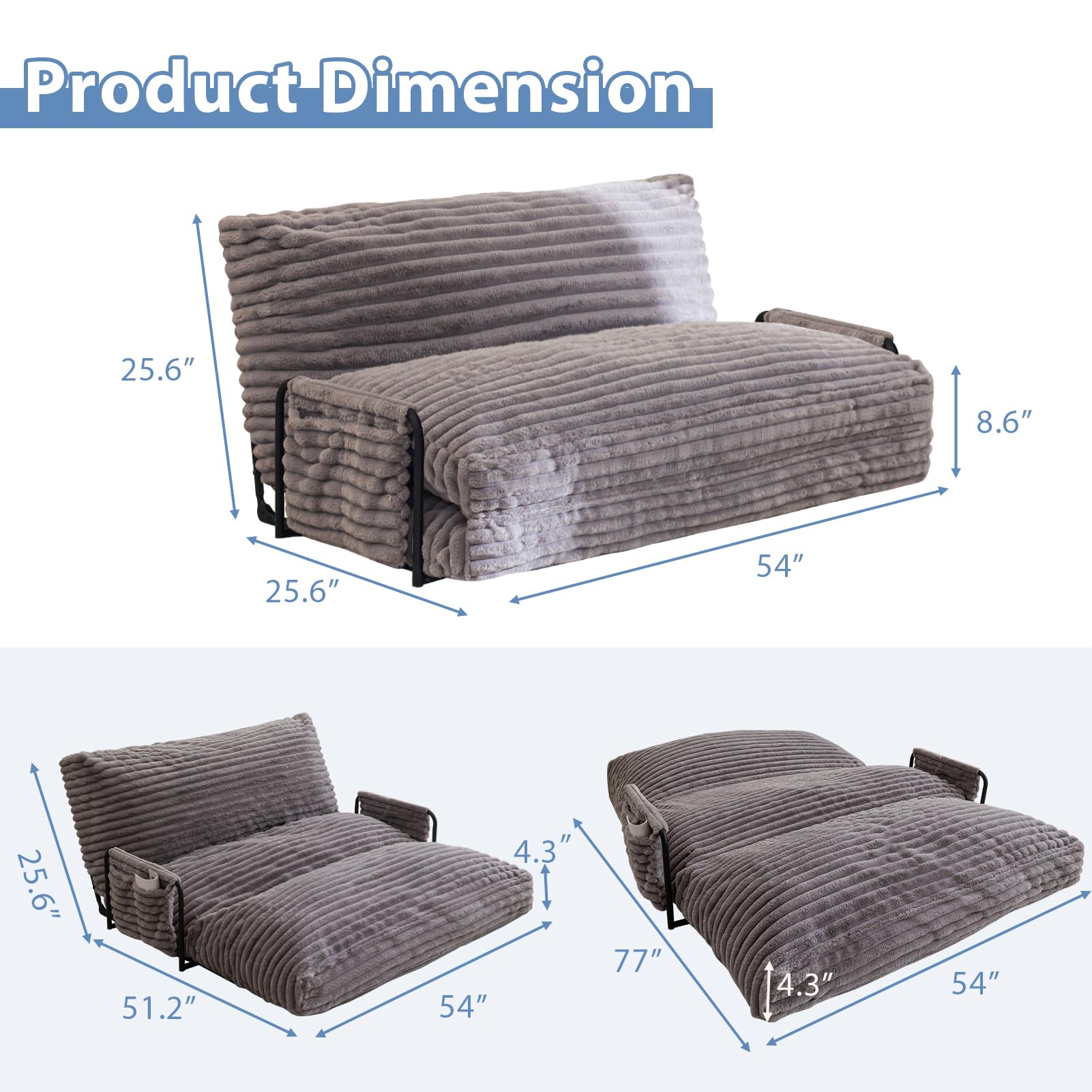 YOSHOOT Adjustable Lazy Floor Sofa, Convertible Bean Bag Sofa Bed Couch, 5-Position Foldable Sleeper Chair with Armrest, Versatile Floor Seating Sofa for Reading Gaming, Beige