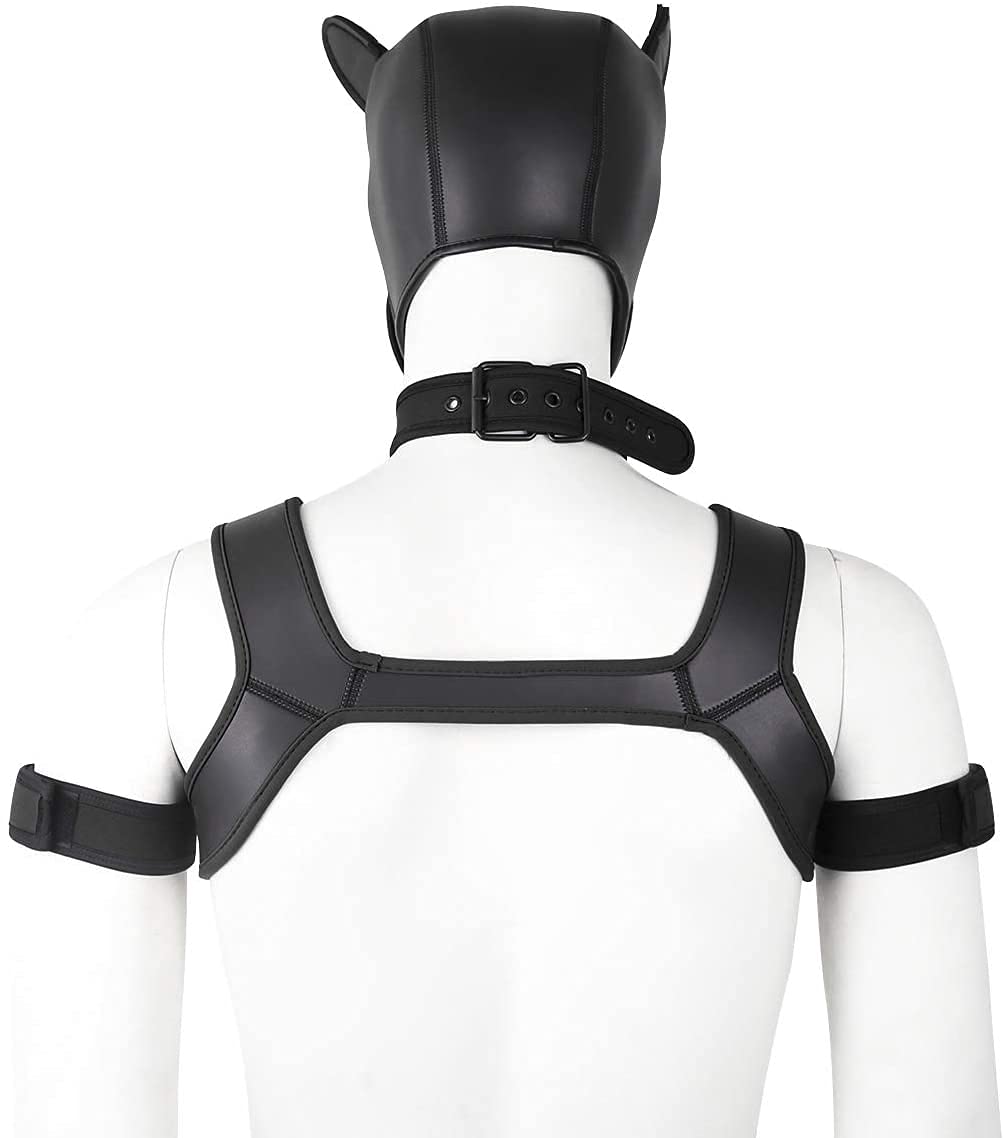 Unisex Neoprene Dog Head Mask, Novelty Dog Head Mask with Collar, Armband and Shoulder Strap