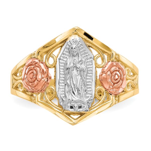 IceCarats 10K Two Tone Gold Our Lady of Guadalupe Ring Size 6