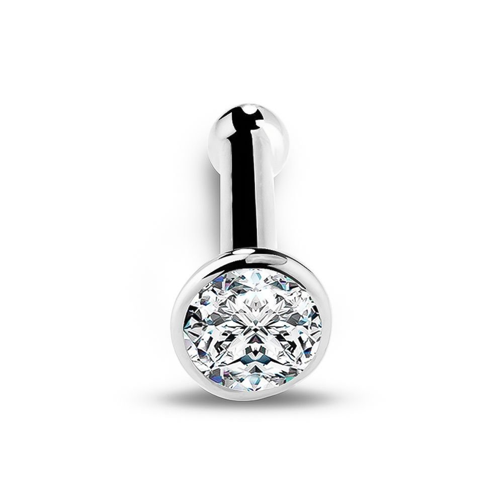 I1 2mm 0.03ct. t.w. Diamond Flush Bezel Set Diamond 14K White Gold Twist Nose Ring 20G