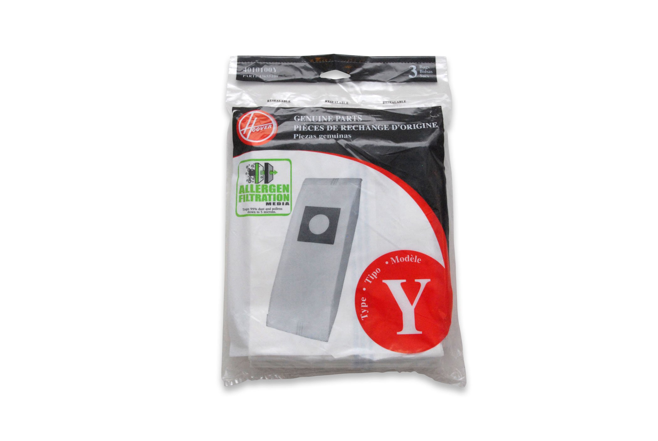 Hoover Type Y Allergen Bags, for WindTunnel Vacuum Cleaners, 3-Pack, 4010100Y, White