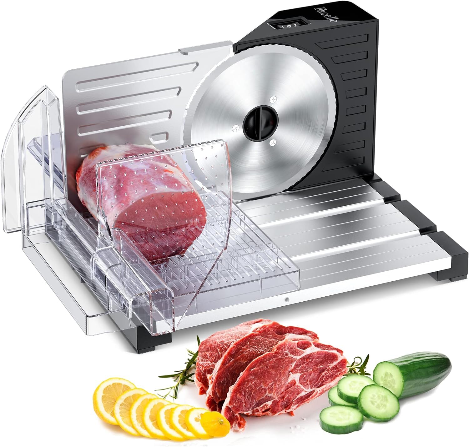 Meat Slicer, Electric Deli Meat Slicer for Home Facelle, 0-18mm Adjustable Thickness Electric Food Slicer Machine with Removable Stainless Steel Blades, Foldable and easy to store