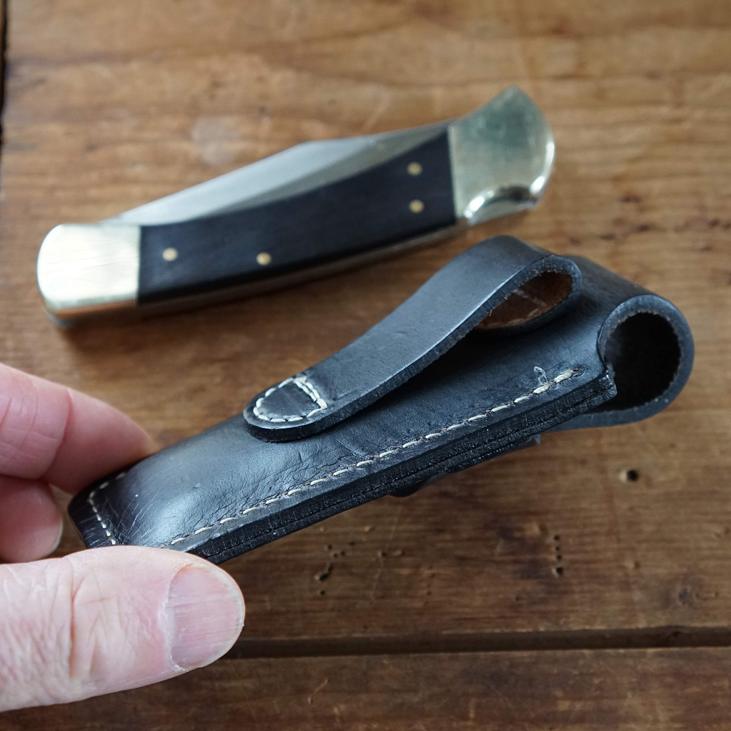 Kings County Tools Lock-Back Hunting Knife | USA Made Leather Sheath | 3-3/4” Long Blade | Total Open Length of 8-3/4” | Sturdy and Compact | Integrated Belt Loop