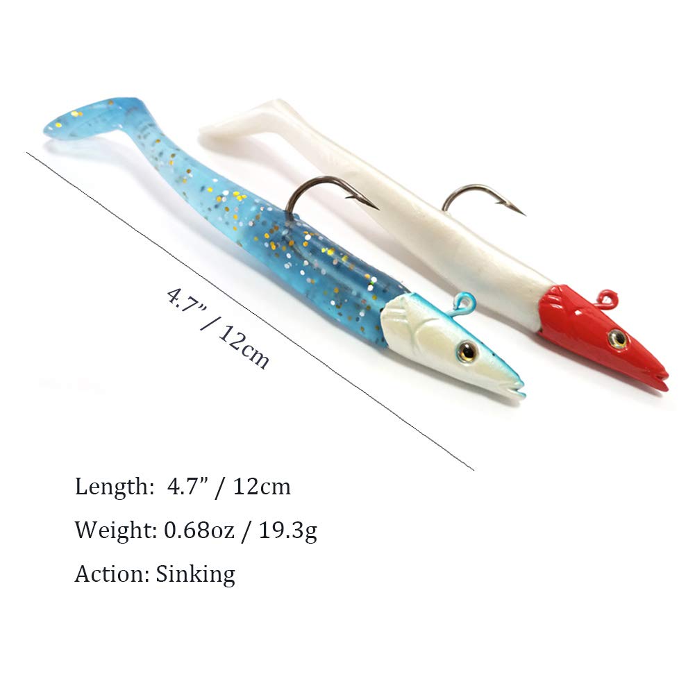 Jig Head Soft Plastic Fishing Lures with Hook Sinking Swimbaits for Saltwater and Freshwater (Pack of 10)