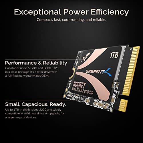 SABRENT Rocket 2230 NVMe 4.0 1TB High Performance PCIe 4.0 M.2 2230 SSD [SB-2130-1TB]