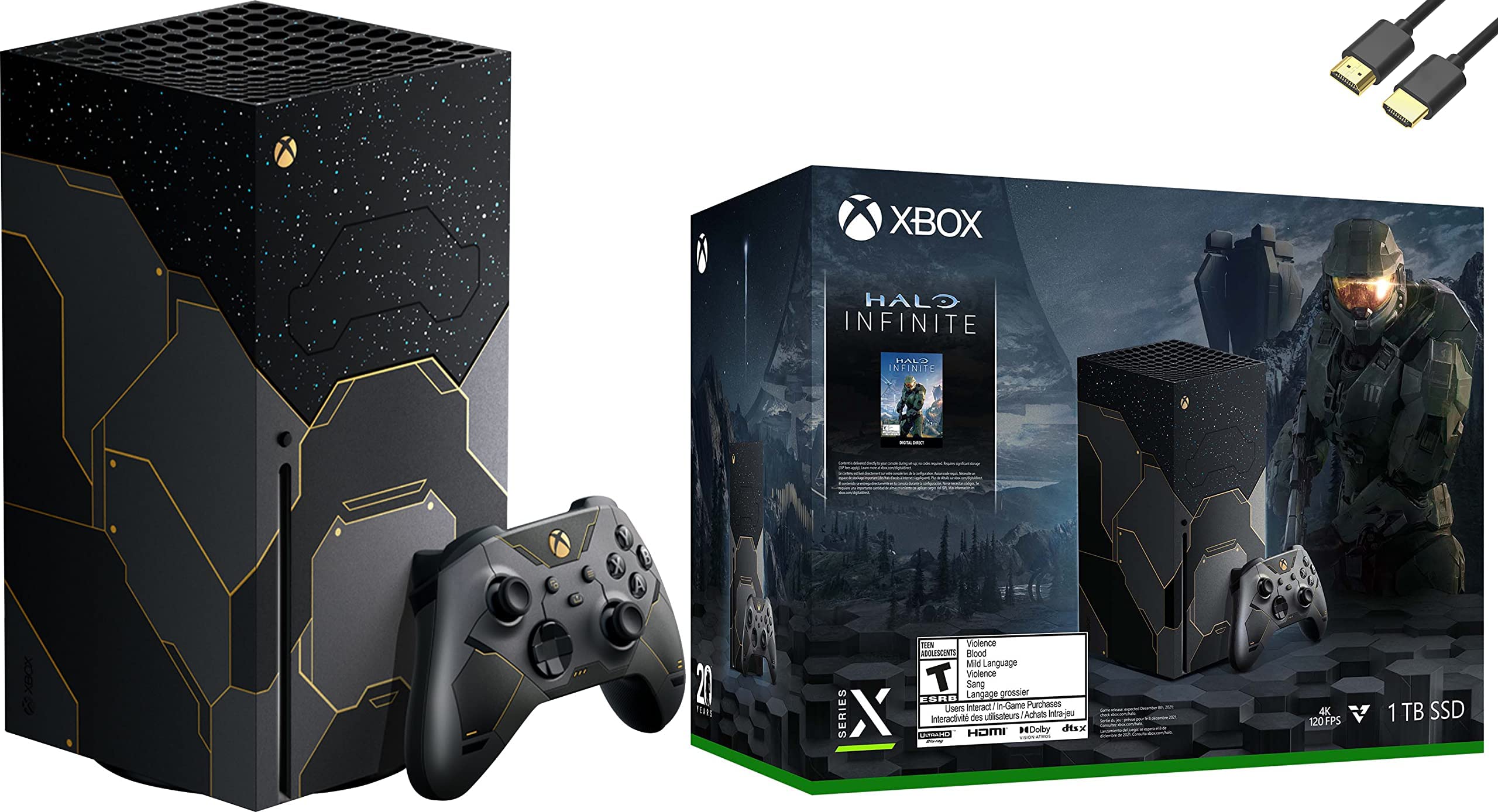 Microsoft Xbox Series X Halo Infinite Limited Edition: 1TB Black Console with U Deal HDMI (Renewed)